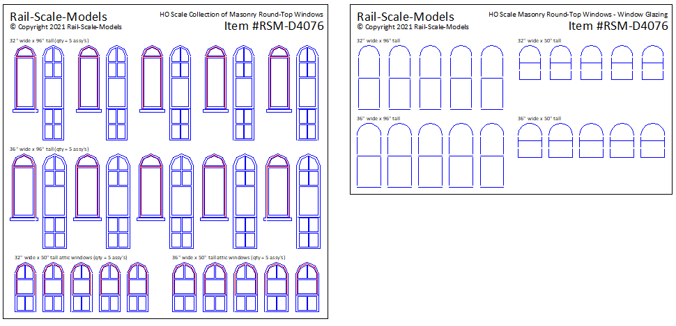 Rail Scale Models: HO Scale Masonry Round-Top Windows